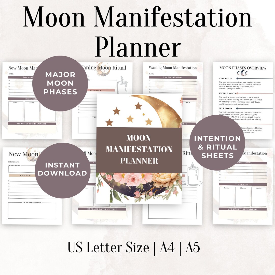 Moon Manifestation Planner Moon Phases Printable New Moon and Full Moon ...