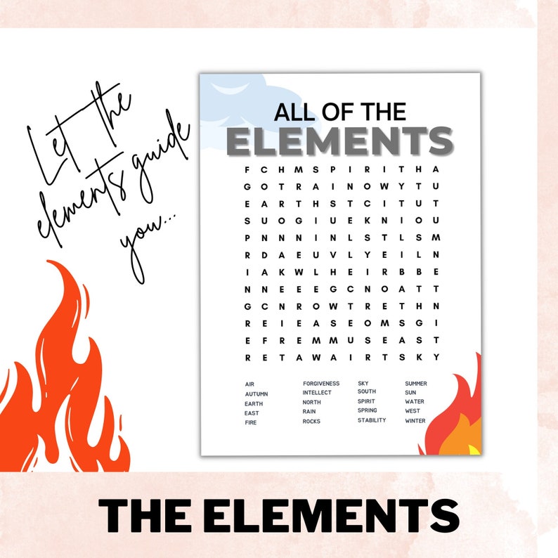 The Four Elements Word Search Printable Spiritual Activity - Etsy