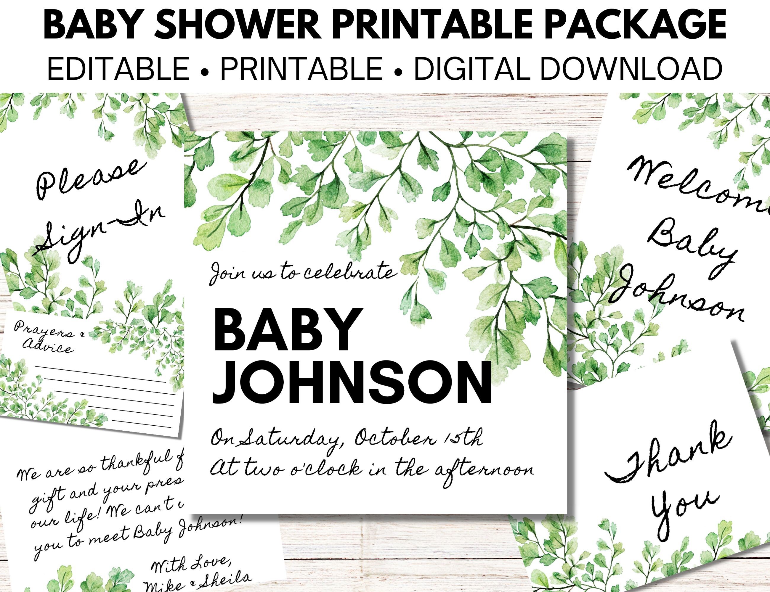Paquete imprimible para Baby Shower: invitaciones editables e ...