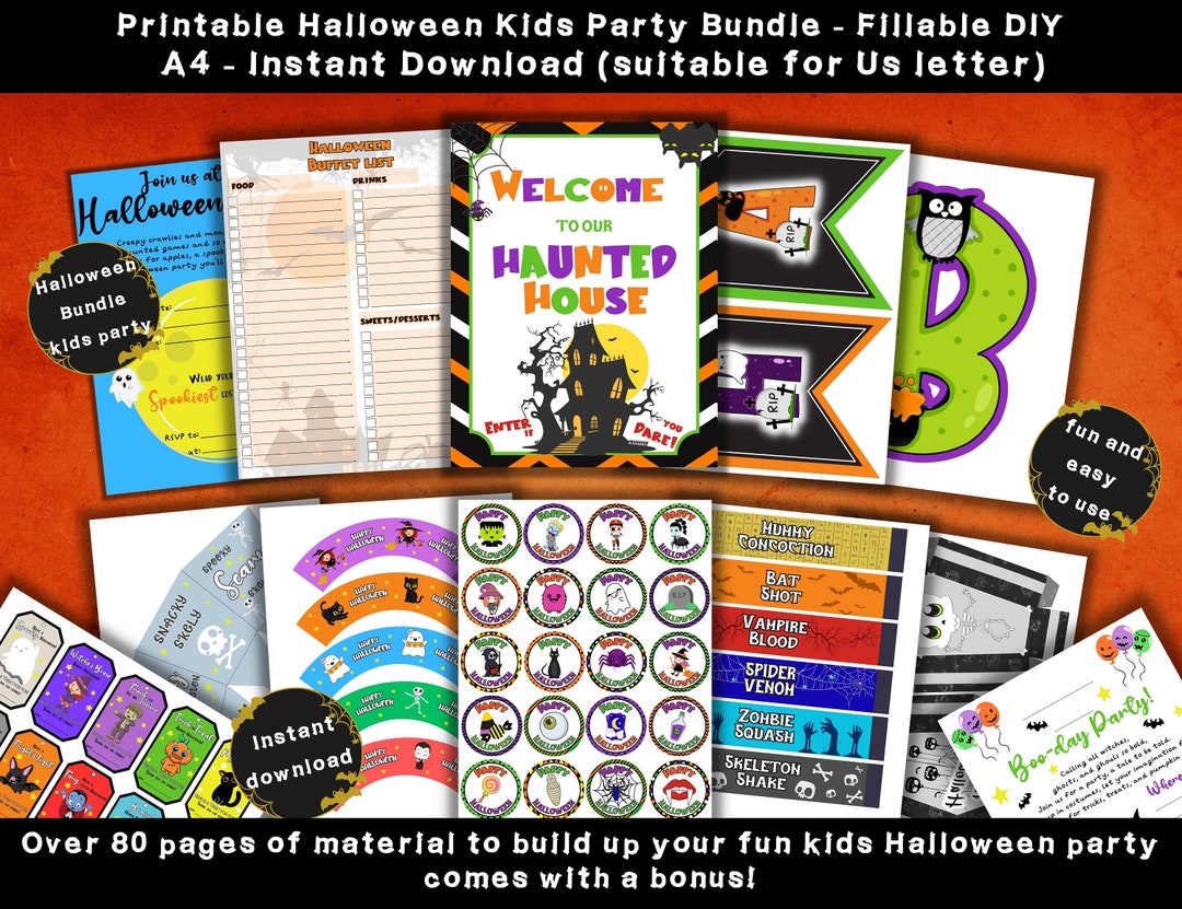 Kids Halloween Party Printable Bundle, Games, Decor (digital Download ...