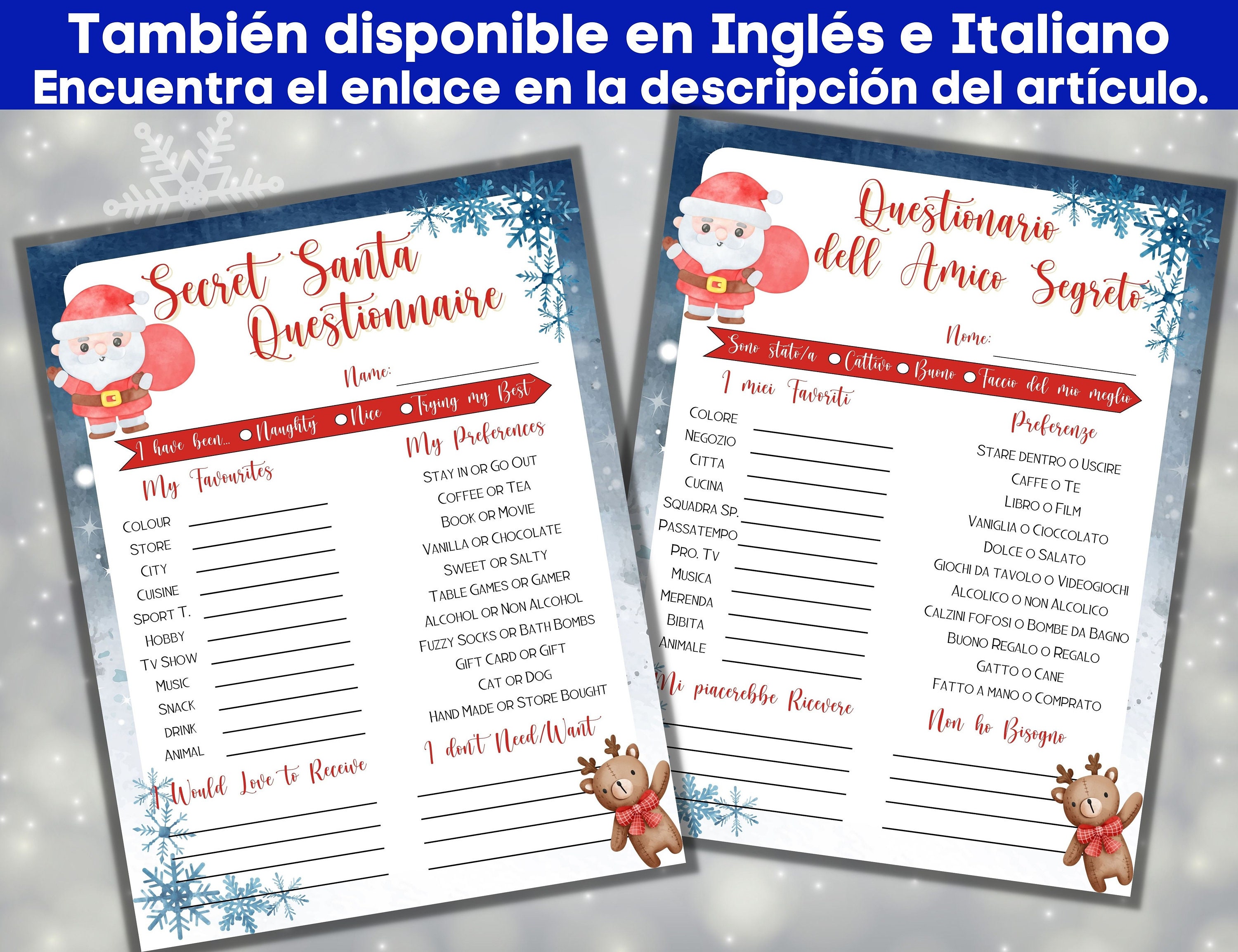 Spanish Secret Santa Printable Bundle: Wish List, Sign-up (digital ...