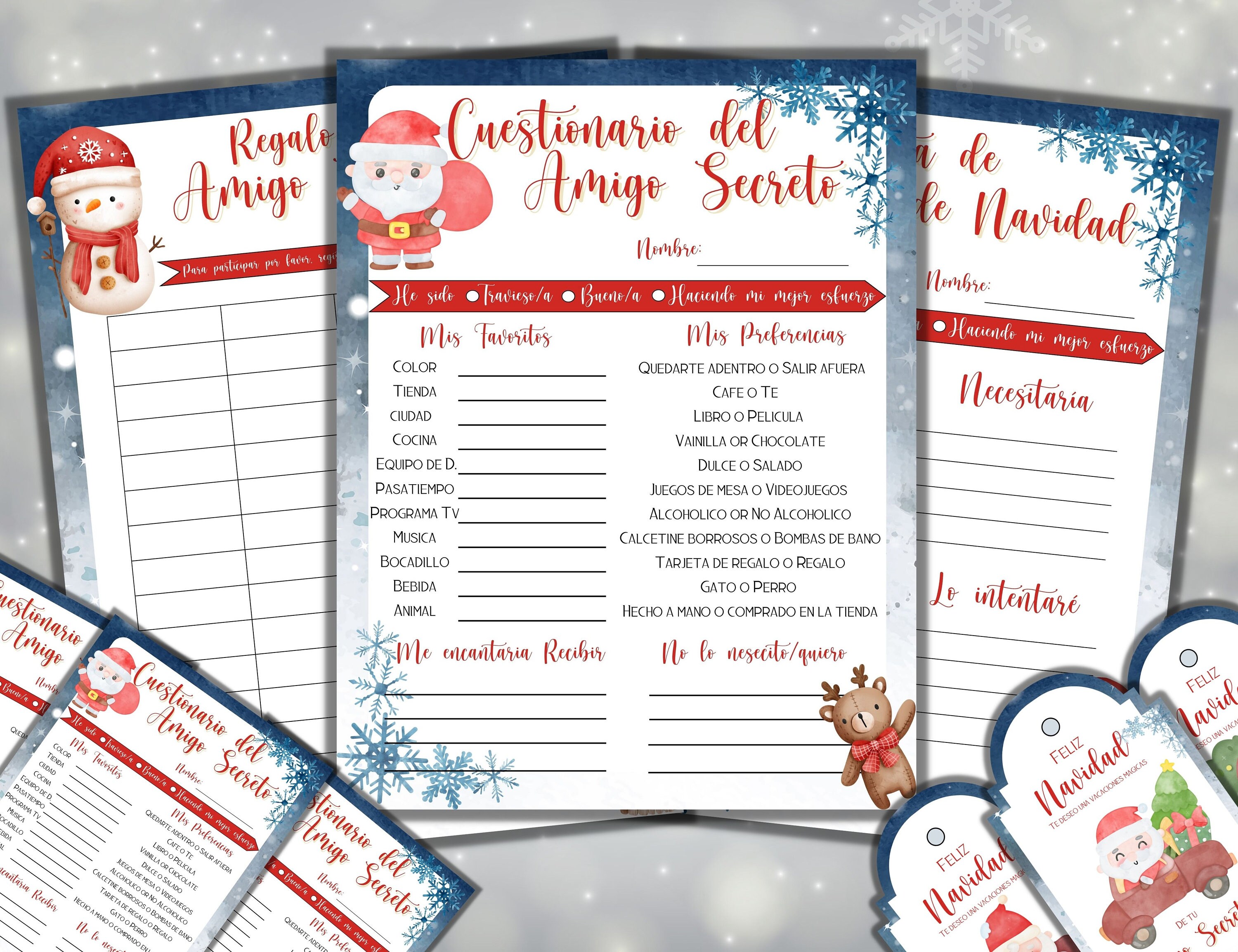 Spanish Secret Santa Printable Bundle: Wish List, Sign-up (digital ...