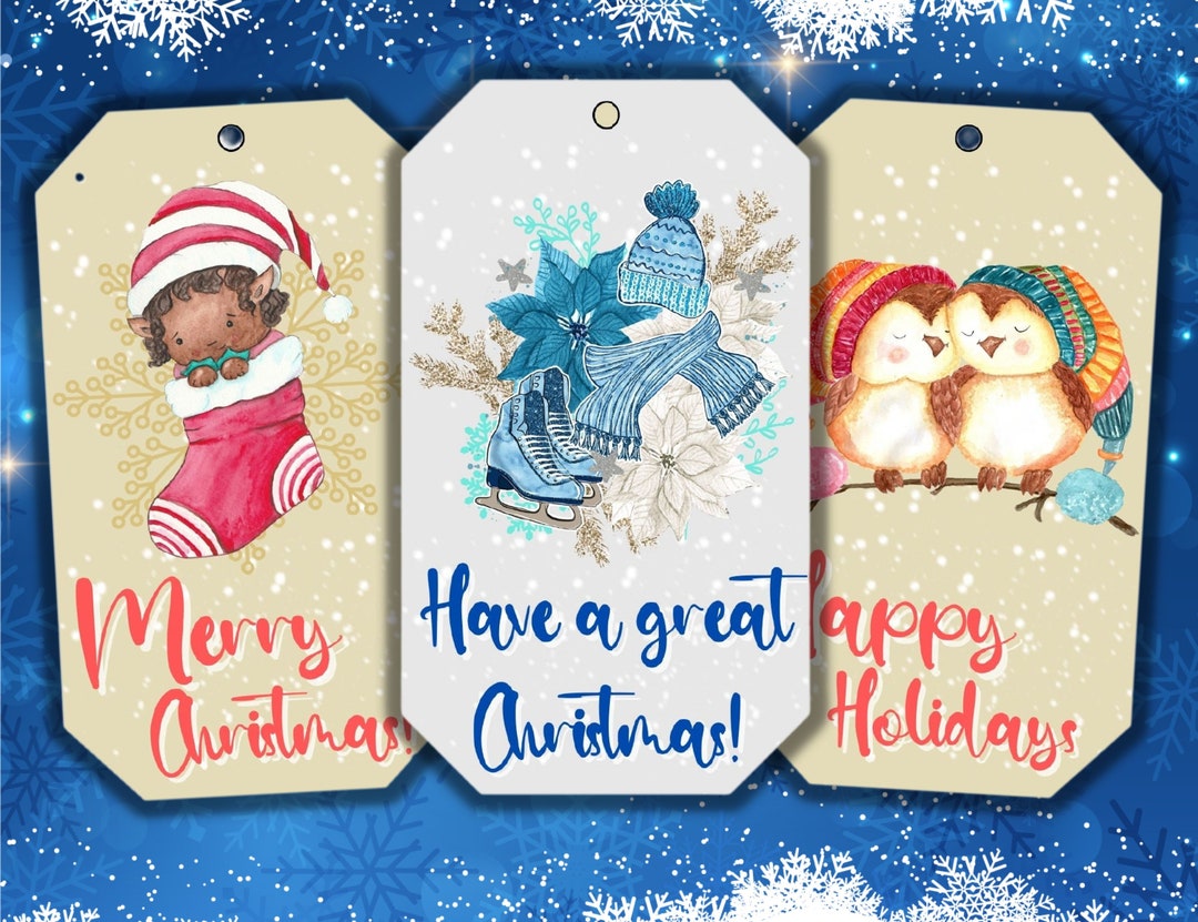 Christmas Bundle English Printable Watercolour 30 Cute Tags - Etsy