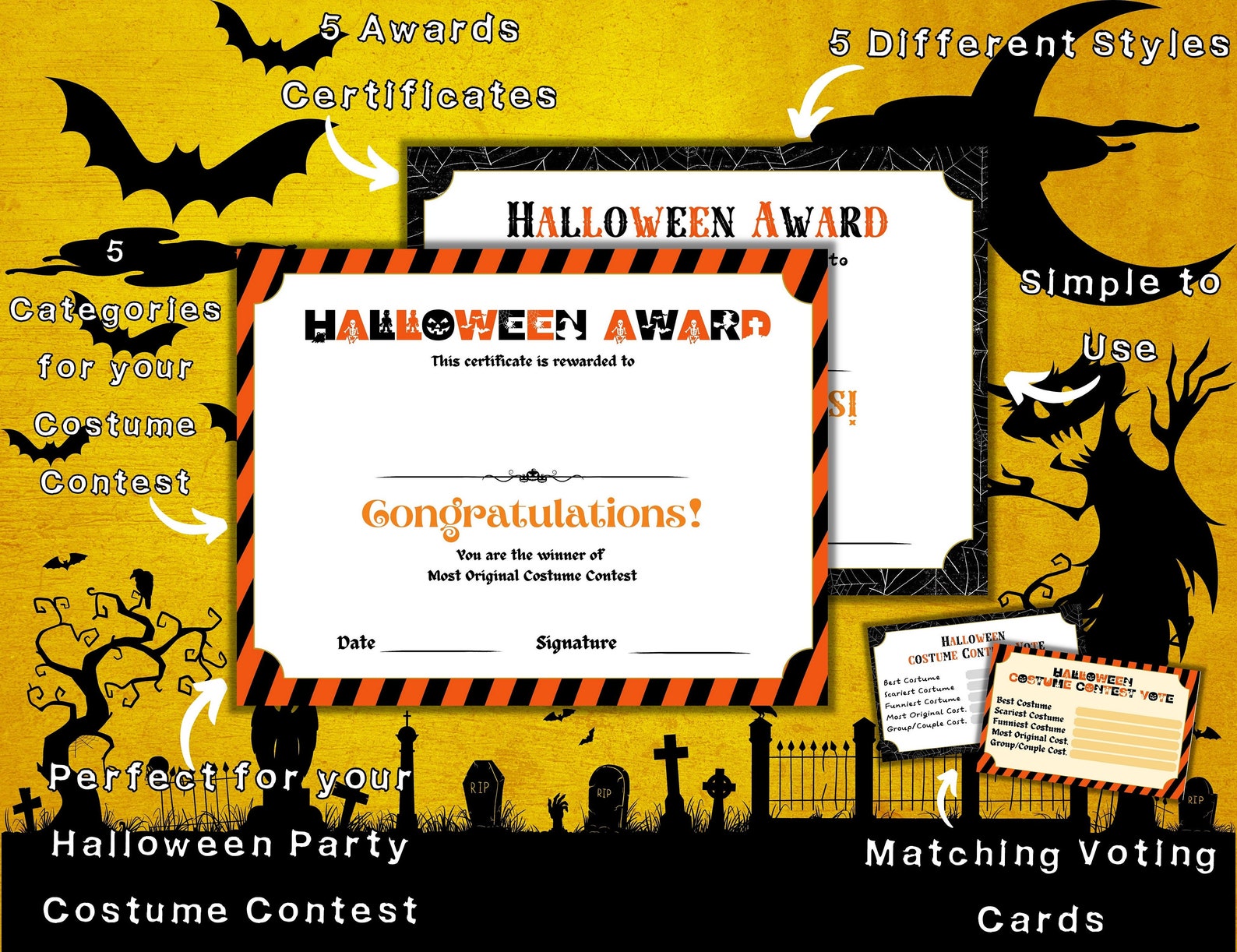 English Printable Halloween Fall Event Awards Certificates Plus Voting ...