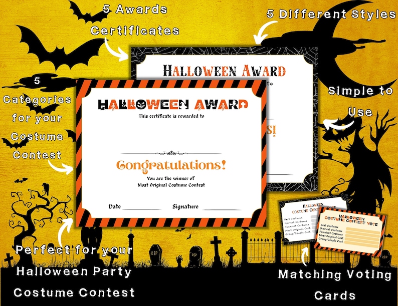 English Printable Halloween Fall Event Awards Certificates Plus Voting ...