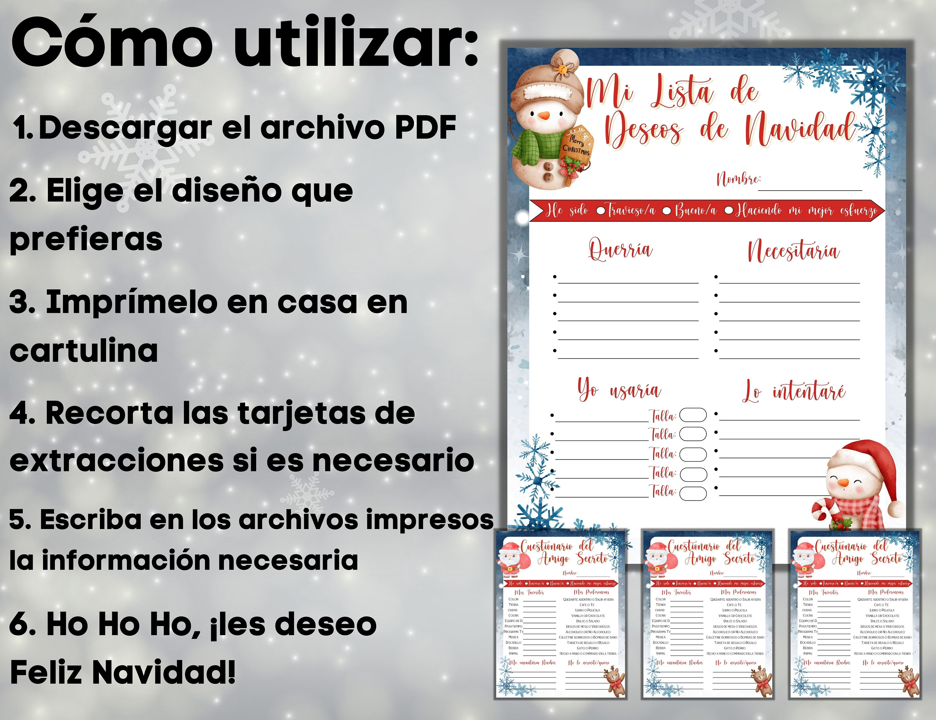 Spanish Secret Santa Printable Bundle: Wish List, Sign-up (digital ...