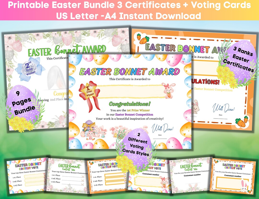 English Printable Easter Spring Event Awards Certificates Plus Voting ...