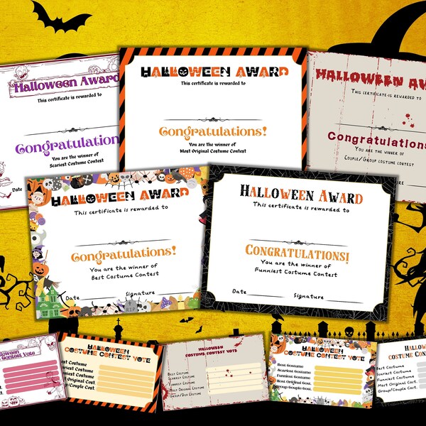 Printable Halloween Pumpkin Contest Certificates - Etsy