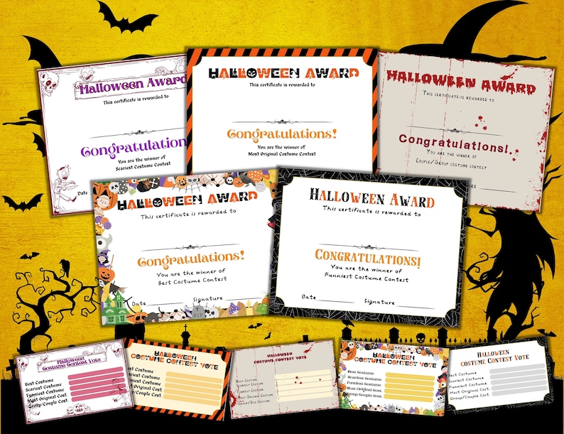 English Printable Halloween Fall Event Awards Certificates Plus Voting ...