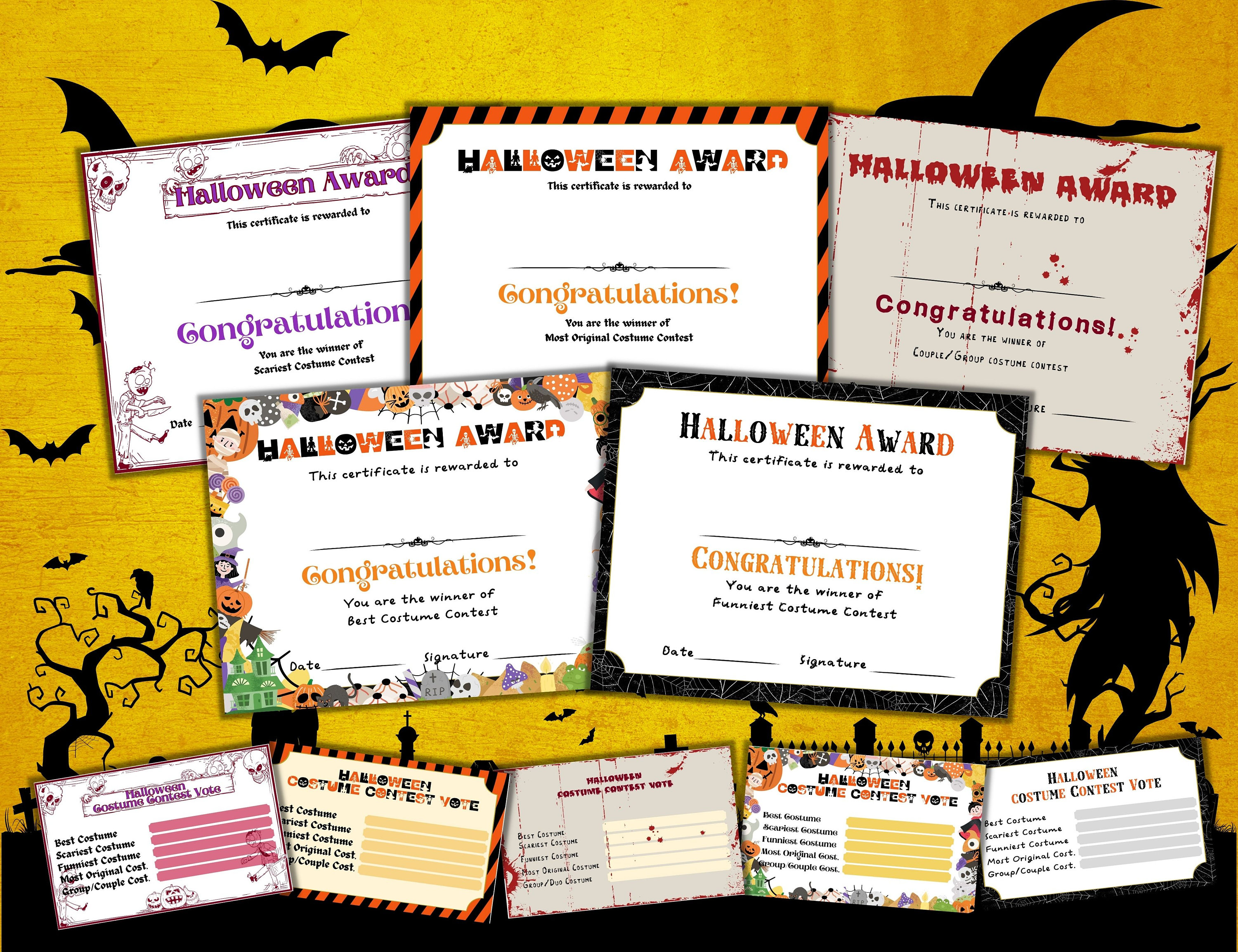 English Printable Halloween Fall Event Awards Certificates Plus Voting ...