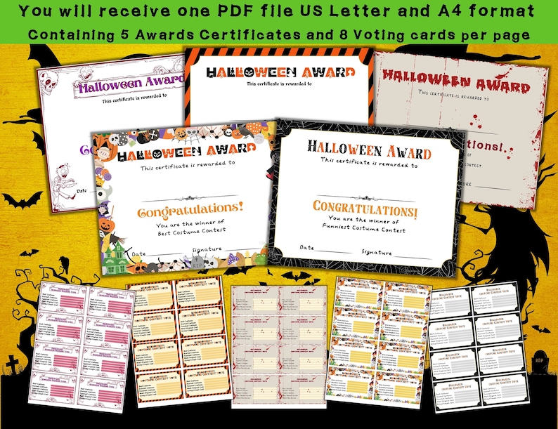 English Printable Halloween Fall Event Awards Certificates Plus Voting ...