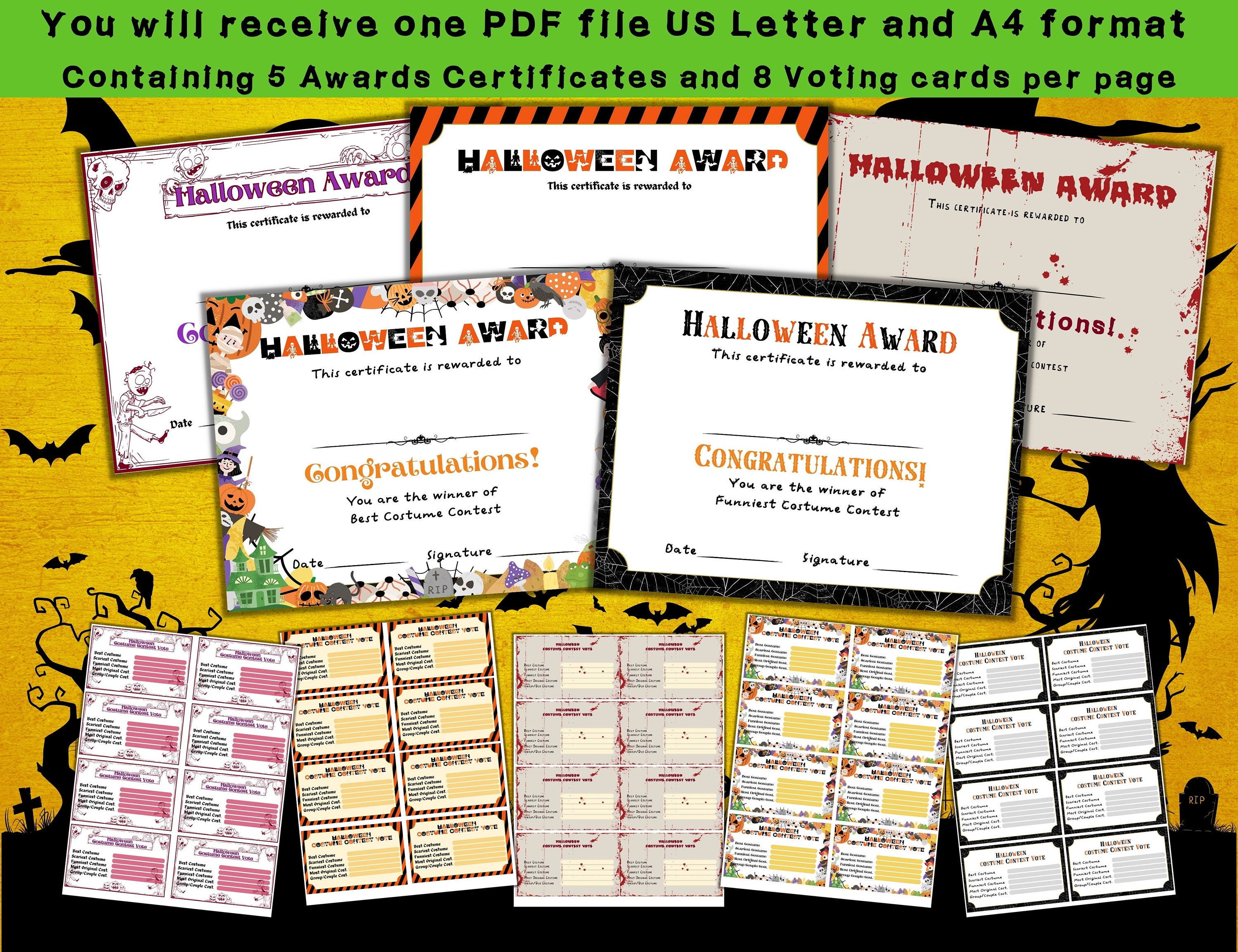 English Printable Halloween Fall Event Awards Certificates Plus Voting ...