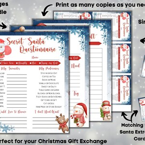 Christmas Bundle English Printable Secret Santa Fillable Sheets, Wish ...