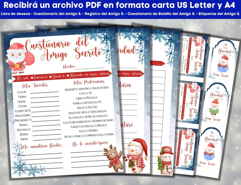 Spanish Secret Santa Printable Bundle: Wish List, Sign-up (digital ...