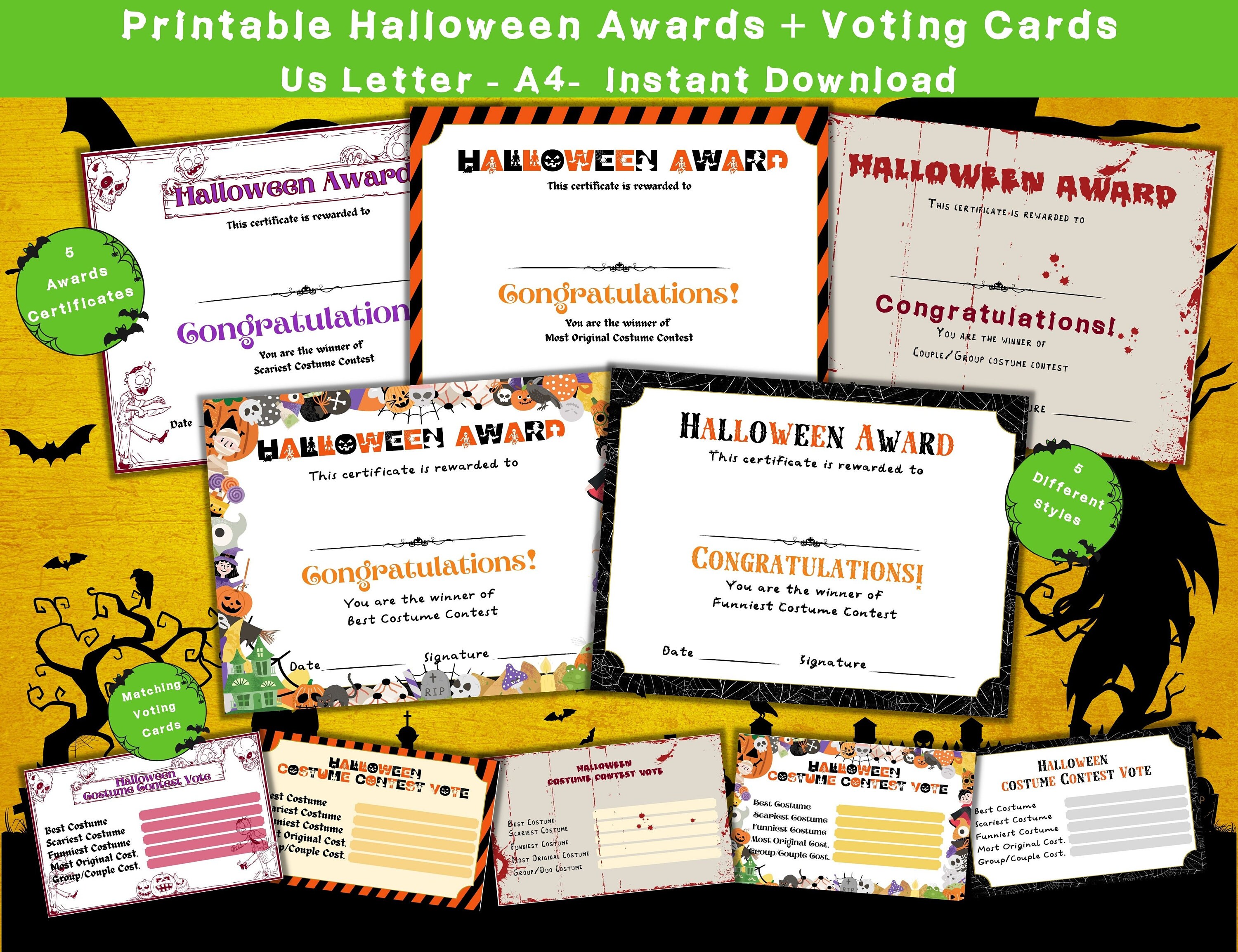 English Printable Halloween Fall Event Awards Certificates Plus Voting ...