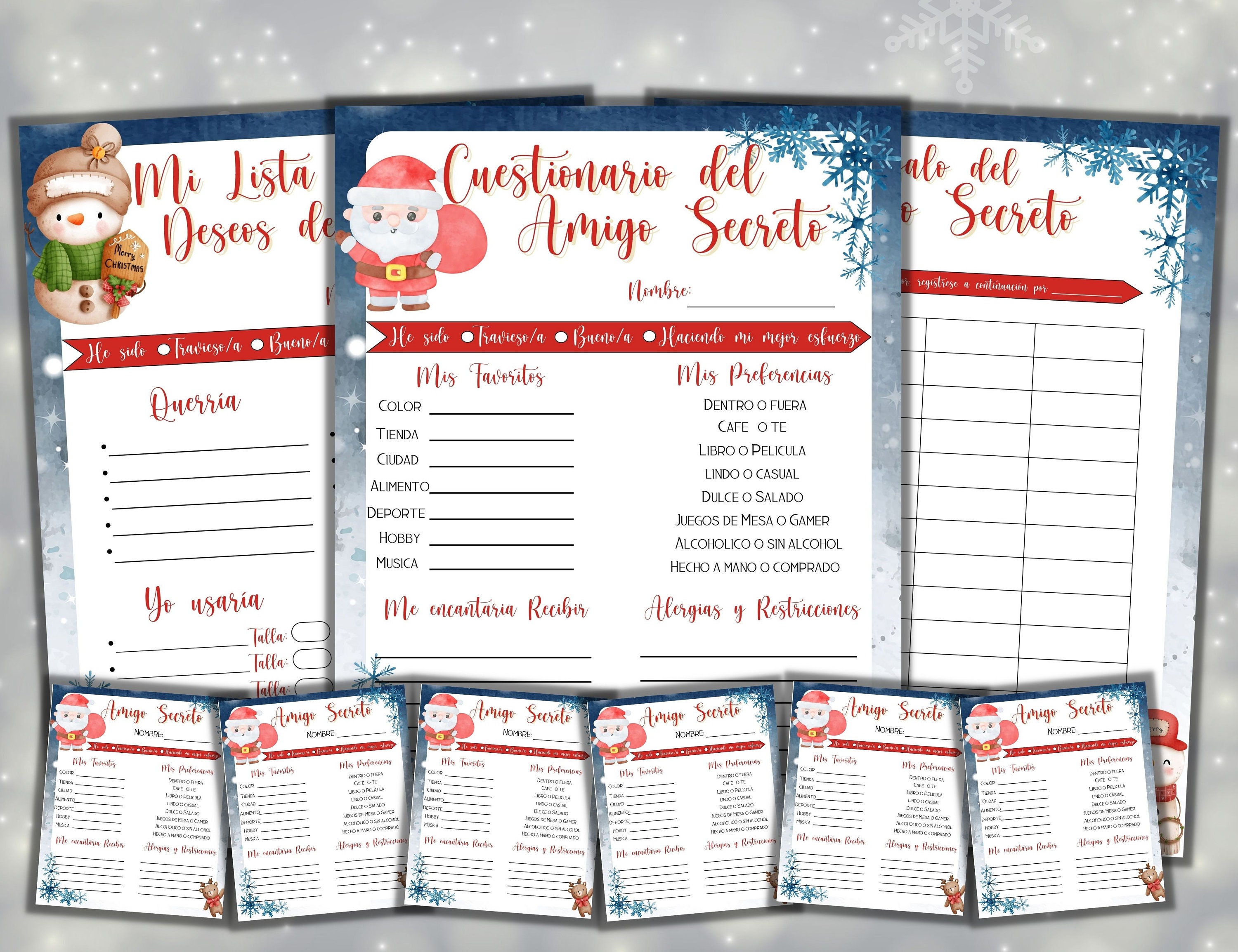Christmas Bundle Spanish Printable Secret Santa Fillable - Etsy