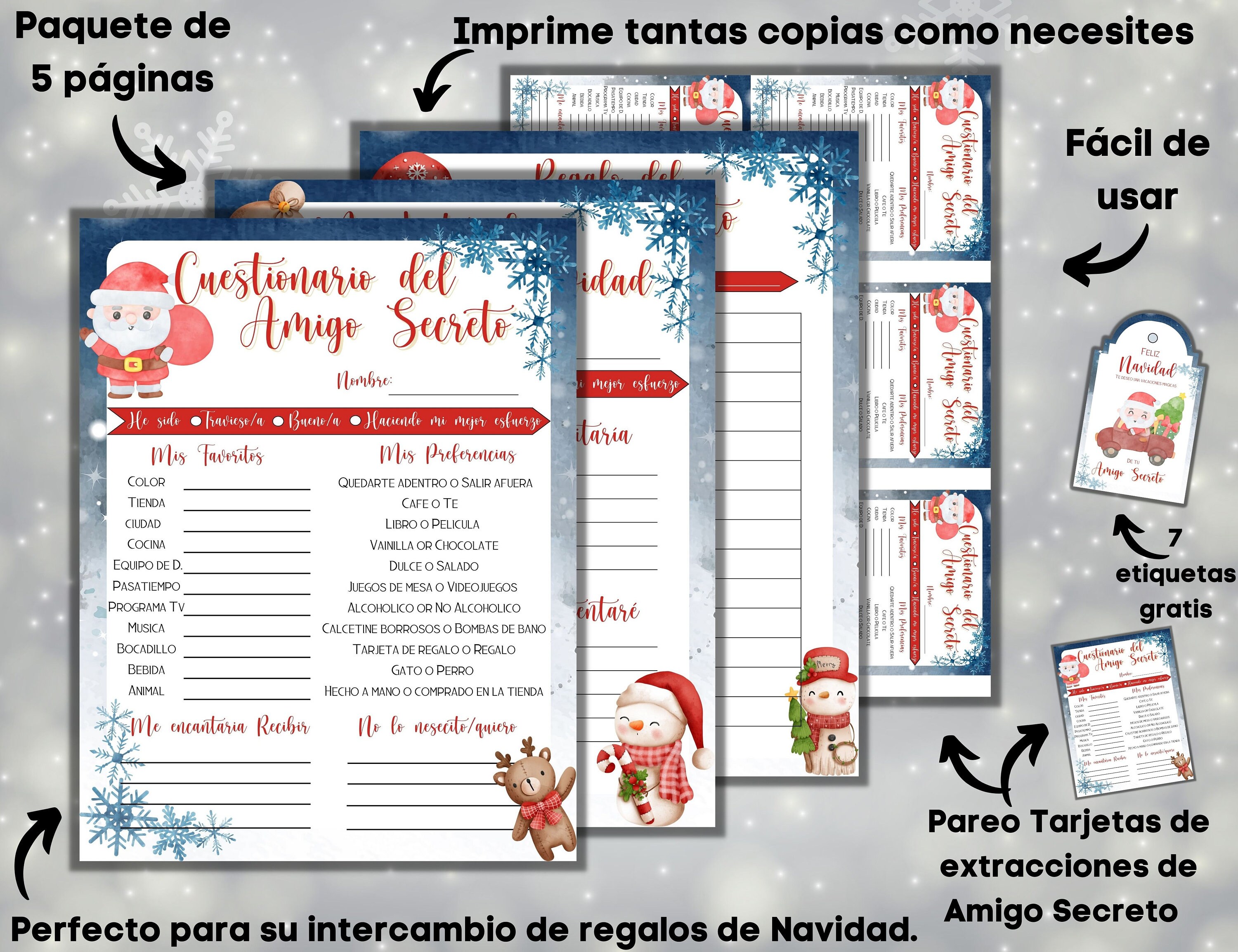 Spanish Secret Santa Printable Bundle: Wish List, Sign-up (digital ...