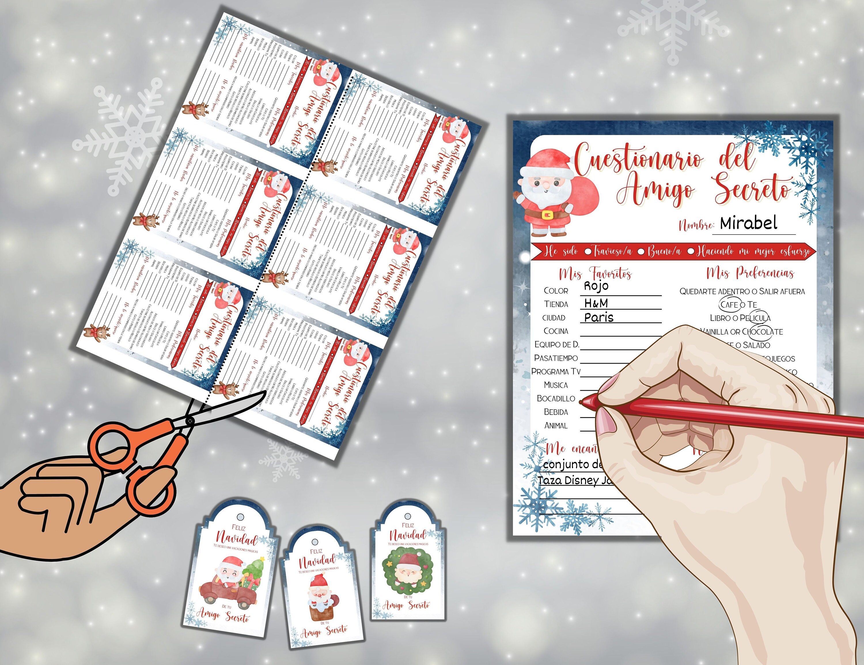 Spanish Secret Santa Printable Bundle: Wish List, Sign-up (digital ...