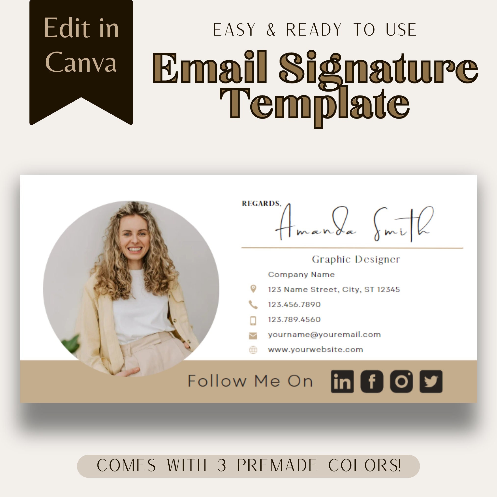 Email Signature Template Customizable Canva Template Gmail Signature ...