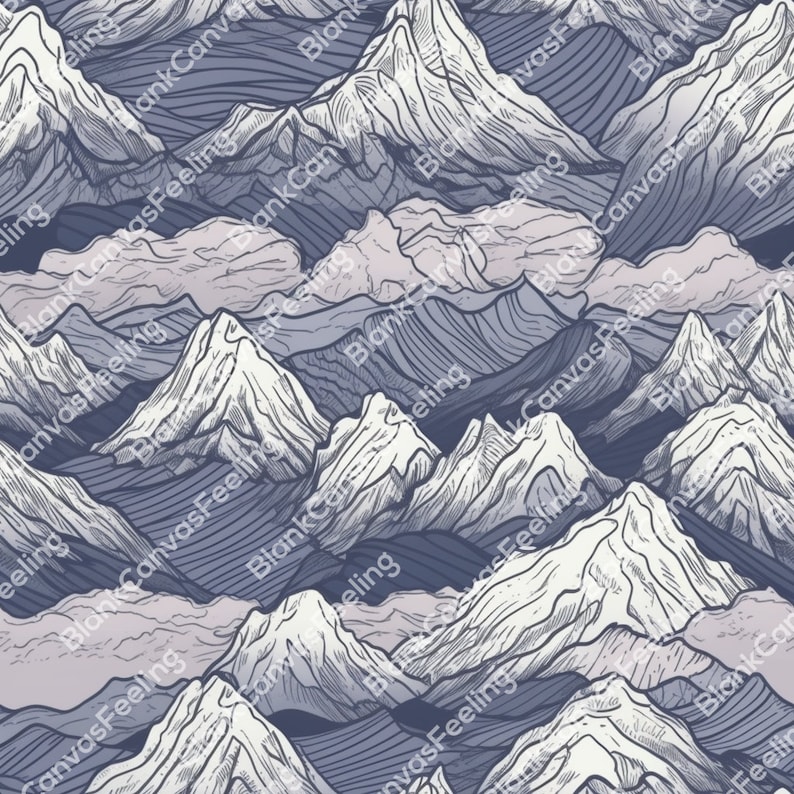 Mountain Patterns Illustration Set, Seamless Patterns, Digital Paper ...