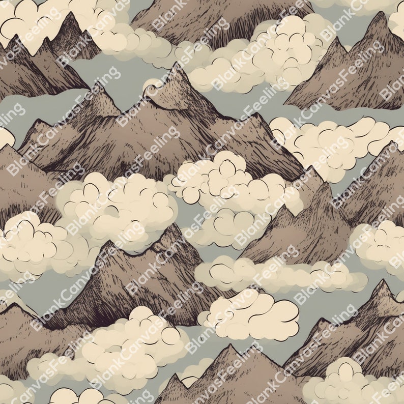 Mountain Patterns Illustration Set, Seamless Patterns, Digital Paper ...