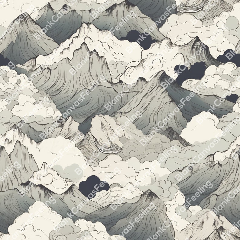 Mountain Patterns Illustration Set, Seamless Patterns, Digital Paper ...