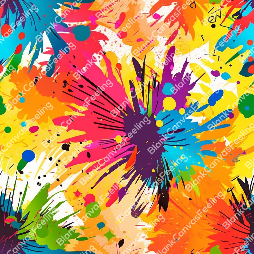 Holi Splatters Illustration Set, Seamless Patterns, Digital Paper ...