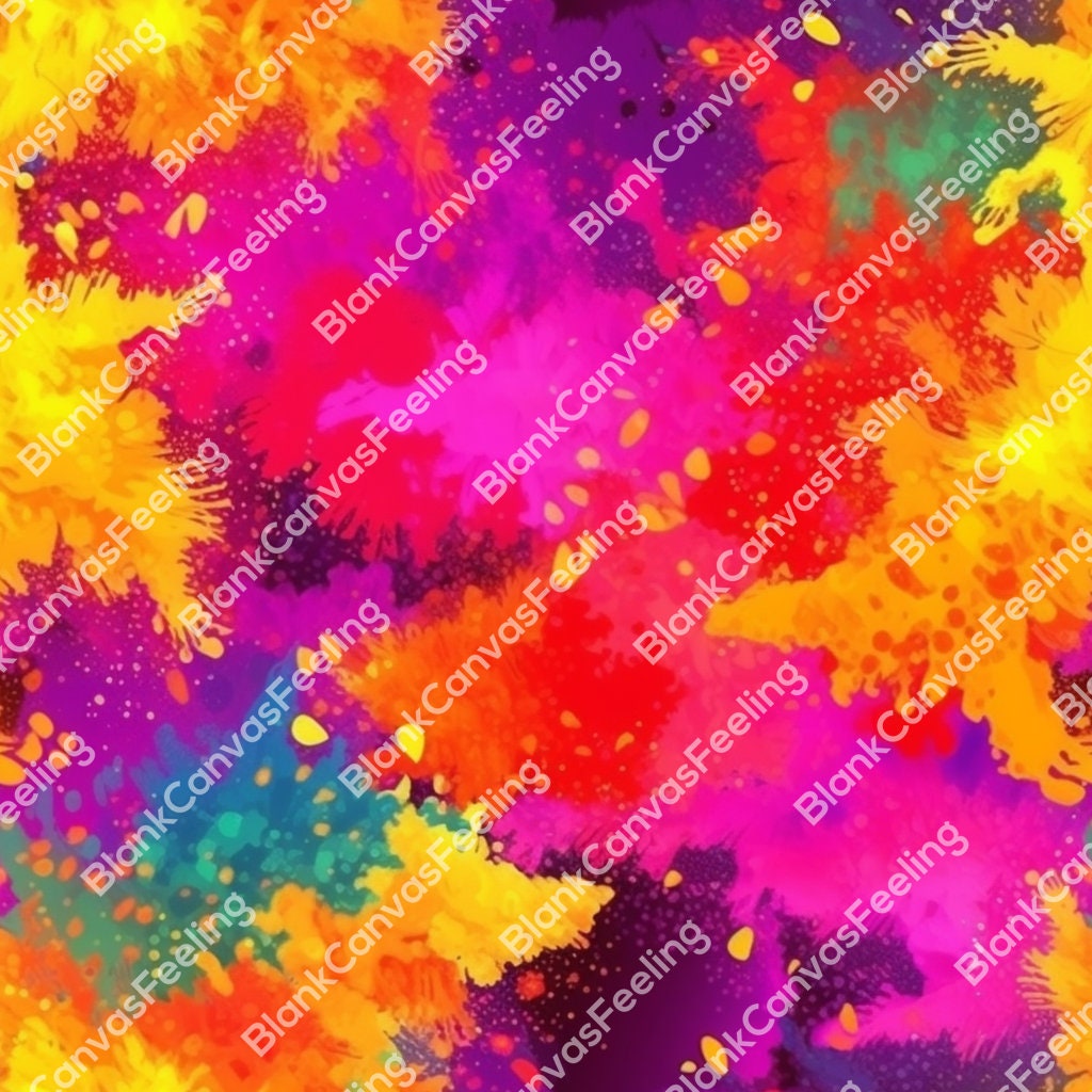 Holi Splatters Illustration Set, Seamless Patterns, Digital Paper ...