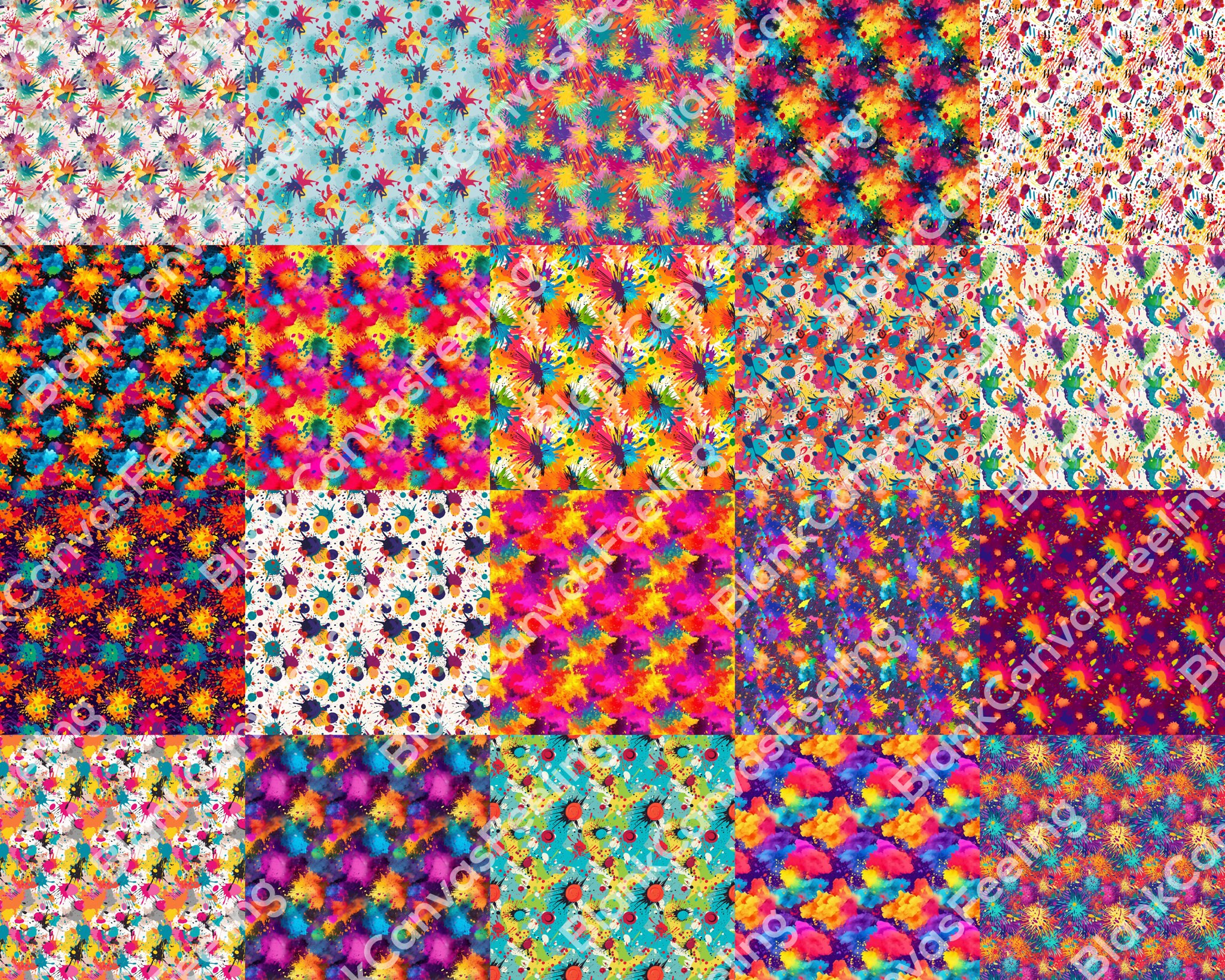 Holi Splatters Illustration Set, Seamless Patterns, Digital Paper ...