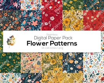 12 Floral Boho Digital Paper Set Seamless Textures Flower - Etsy