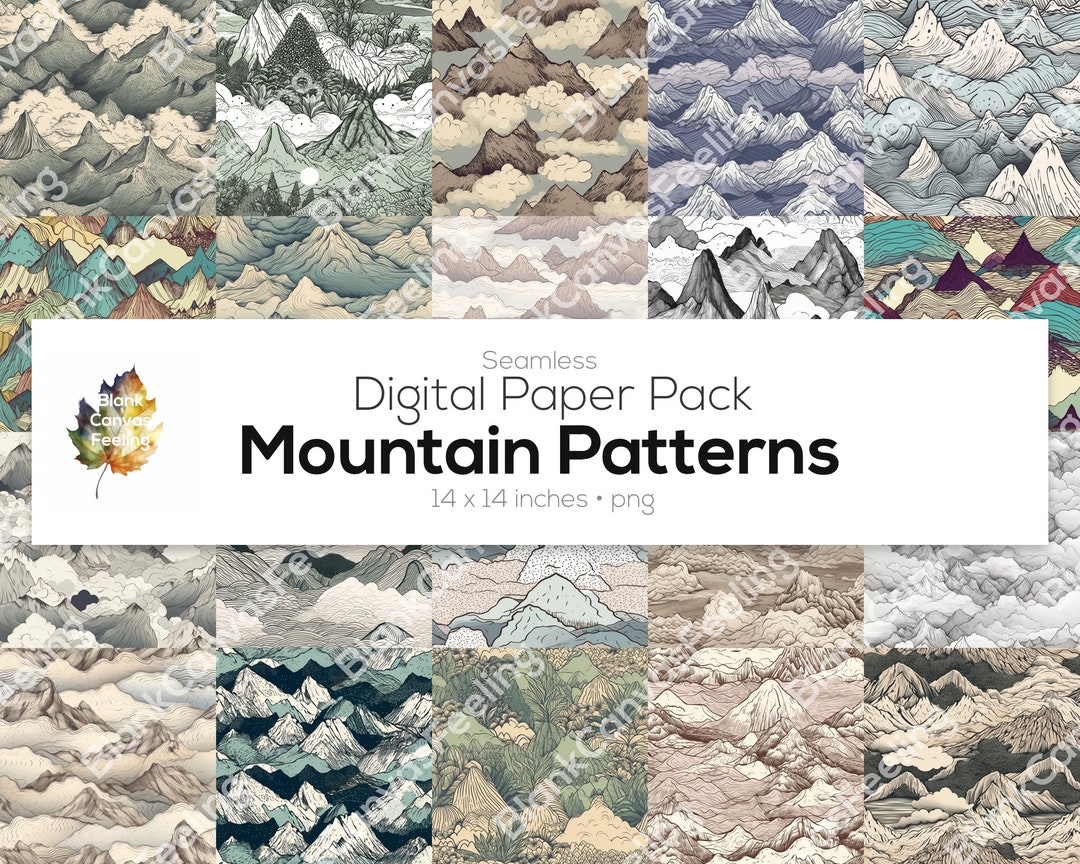 Mountain Patterns Illustration Set, Seamless Patterns, Digital Paper ...