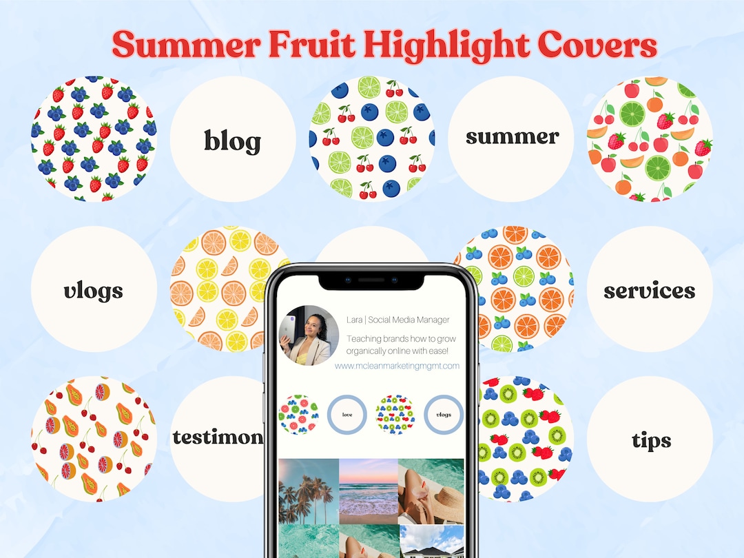 Summer Fruits Instagram Highlight Covers: Groovy Pastel Icons (digital ...