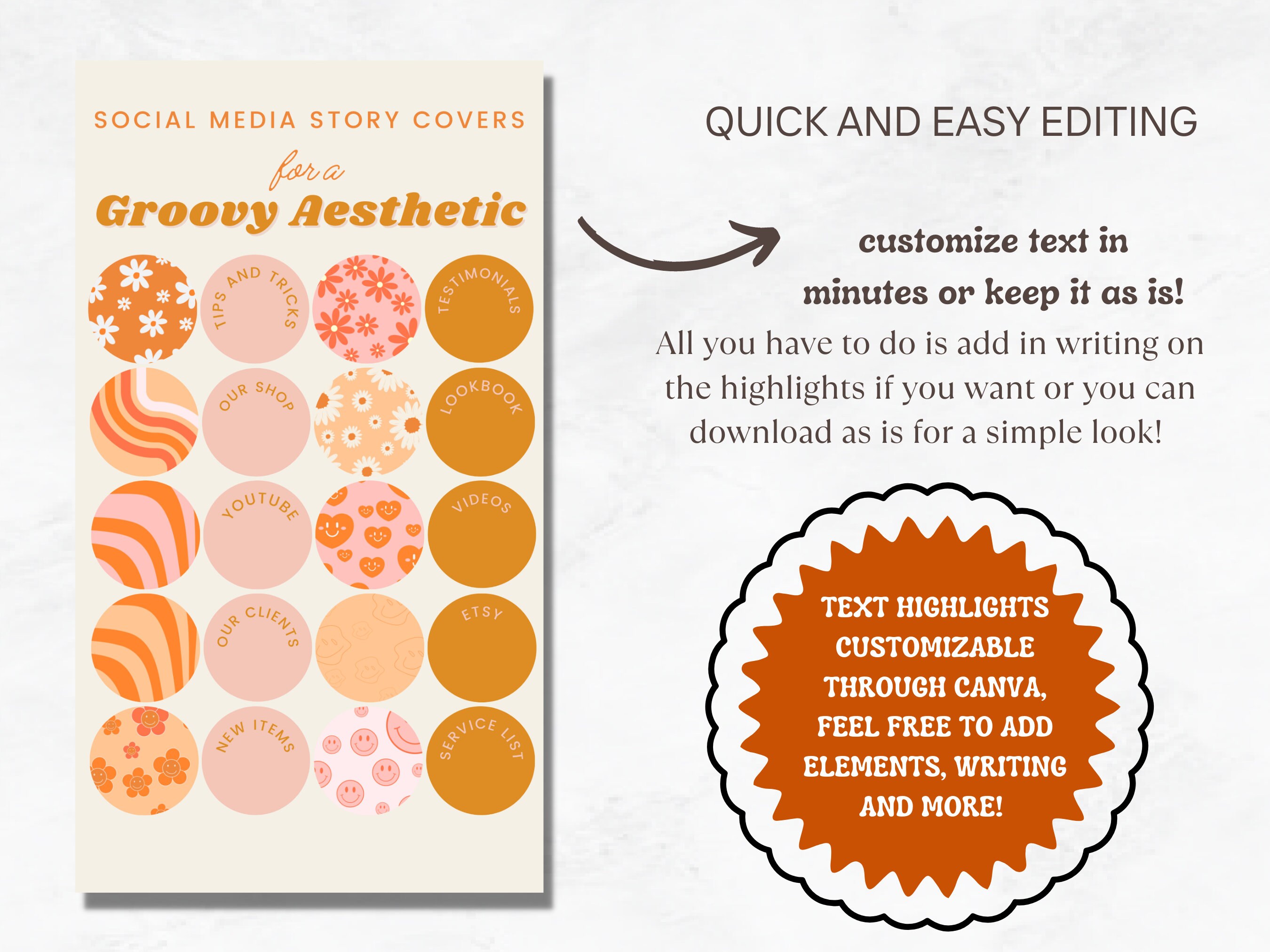 Retro Groovy Instagram Highlight Covers: 70s 90s Style (PDF) - Etsy