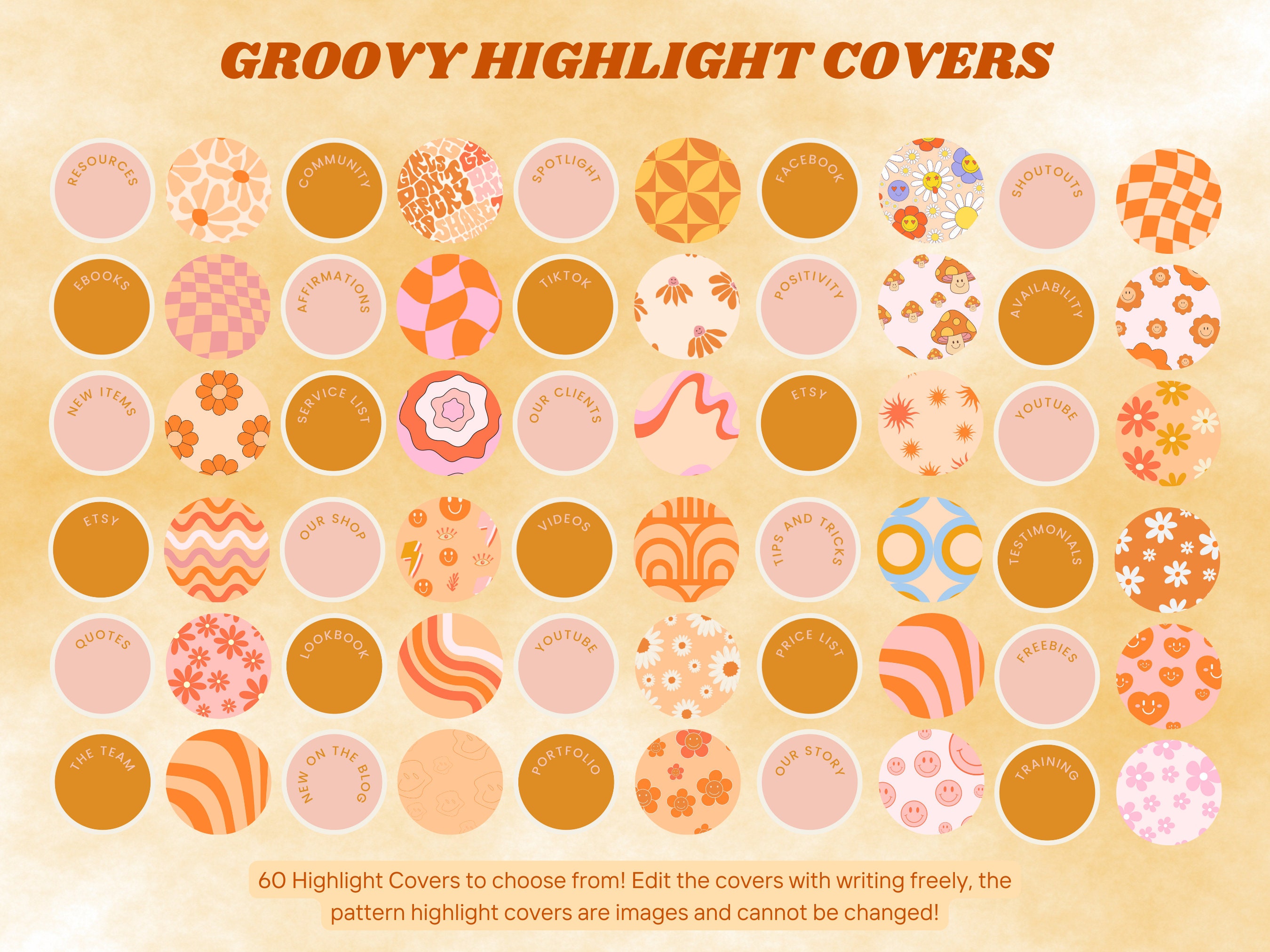 Retro Groovy Instagram Highlight Covers: 70s 90s Style (PDF) - Etsy