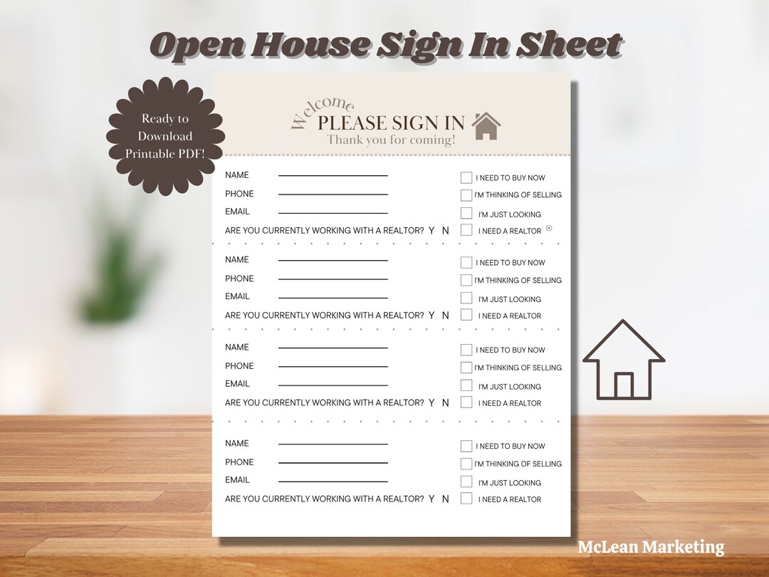 Real Estate Open House Sign-in Sheet | Welcome Sheet | Ready to ...