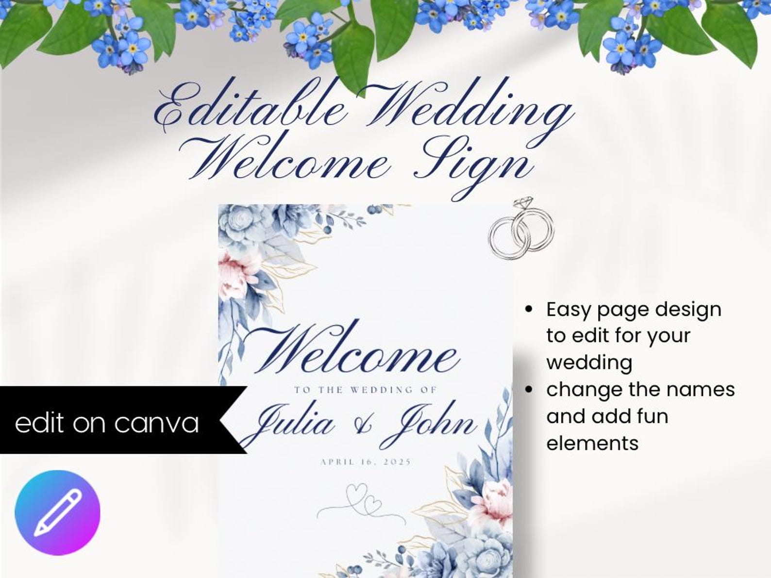 Editable Wedding Sign Template for Canva | Wedding Invitation | Wecome ...