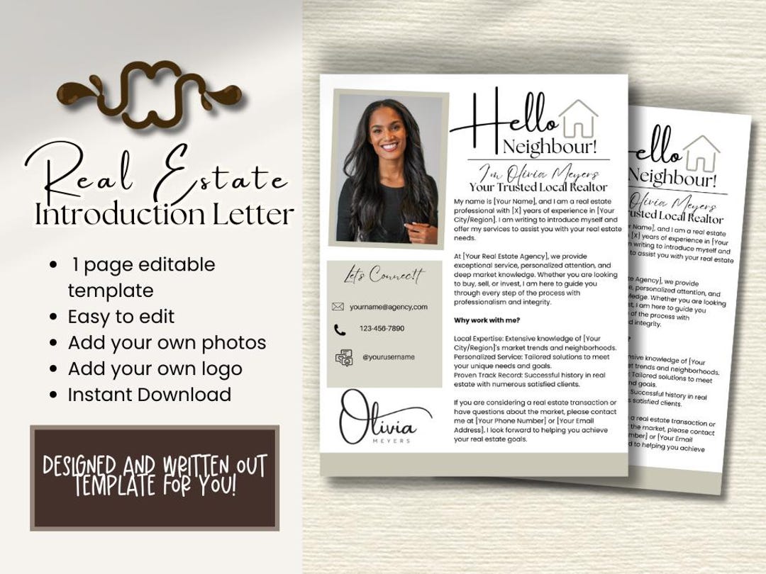 Real Estate Agent Intro Letter Template: Customizable Realtor Marketing ...