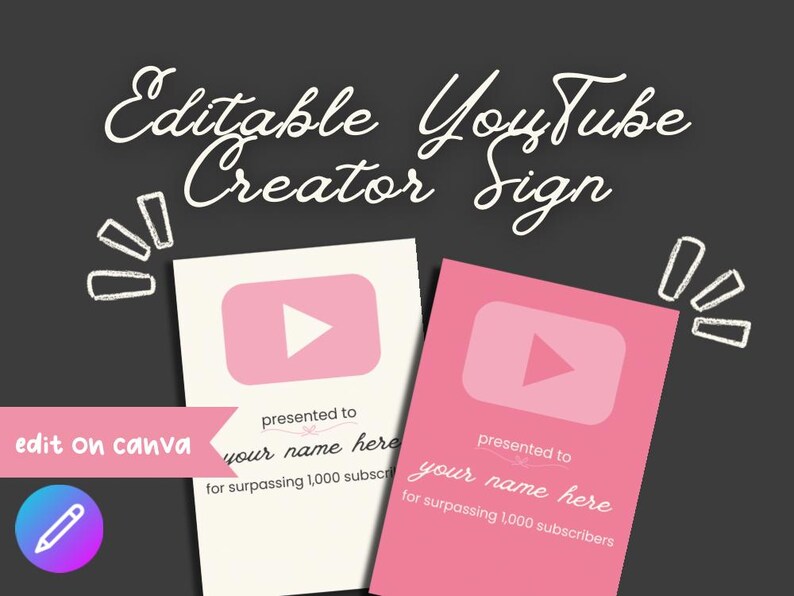 Editable Youtube Creator Sign | Custom Youtube Sign | Influencer Growth ...