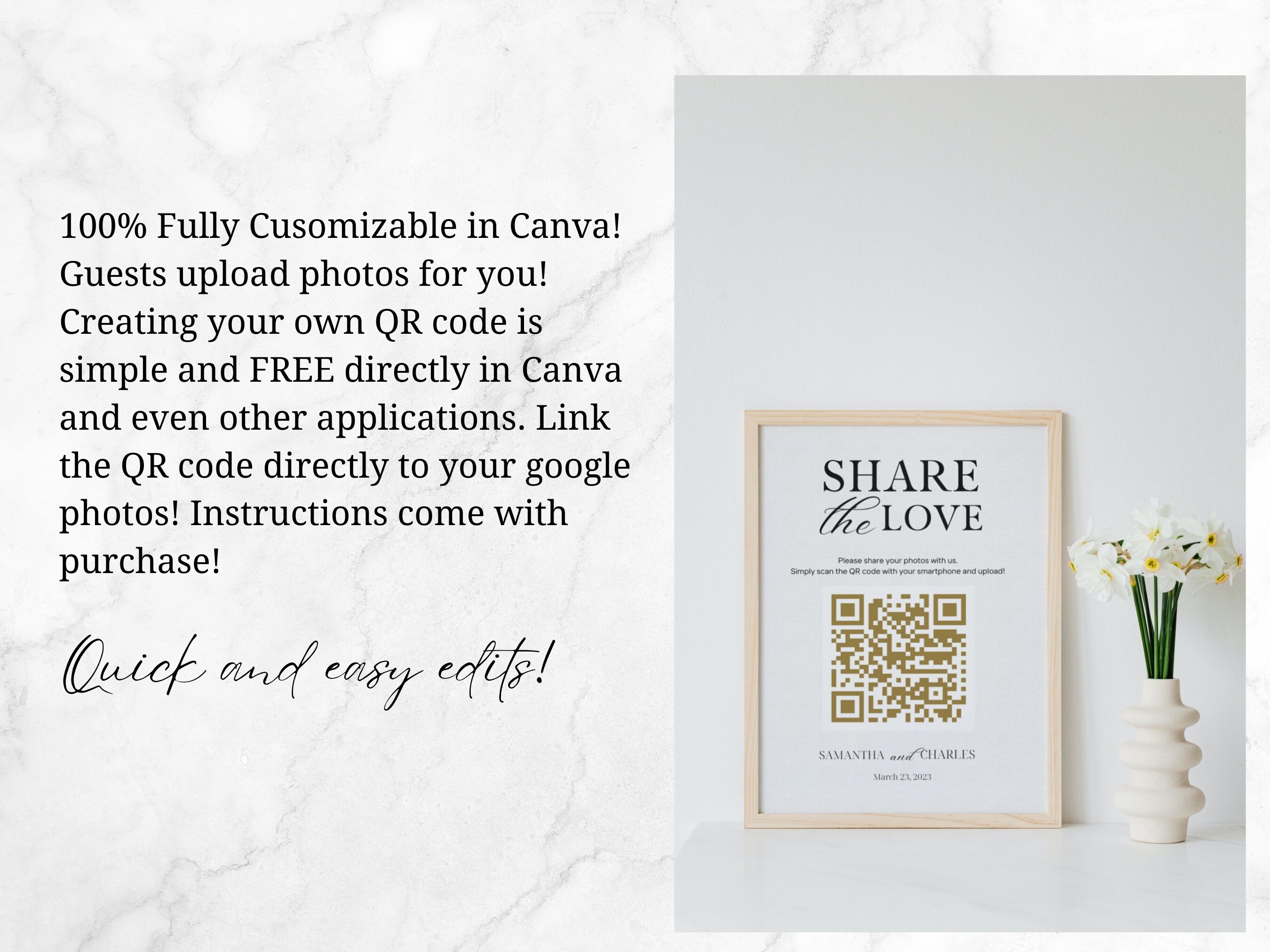 Modern Luxe Share the Love Photo Sign With QR Code | Guest Photo ...