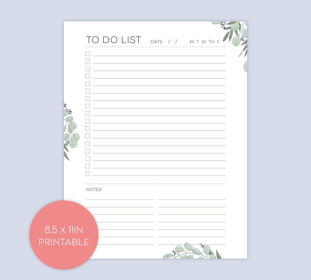 Minimal Clean Printable to Do List, Eucalyptus Floral, Pretty Chic ...