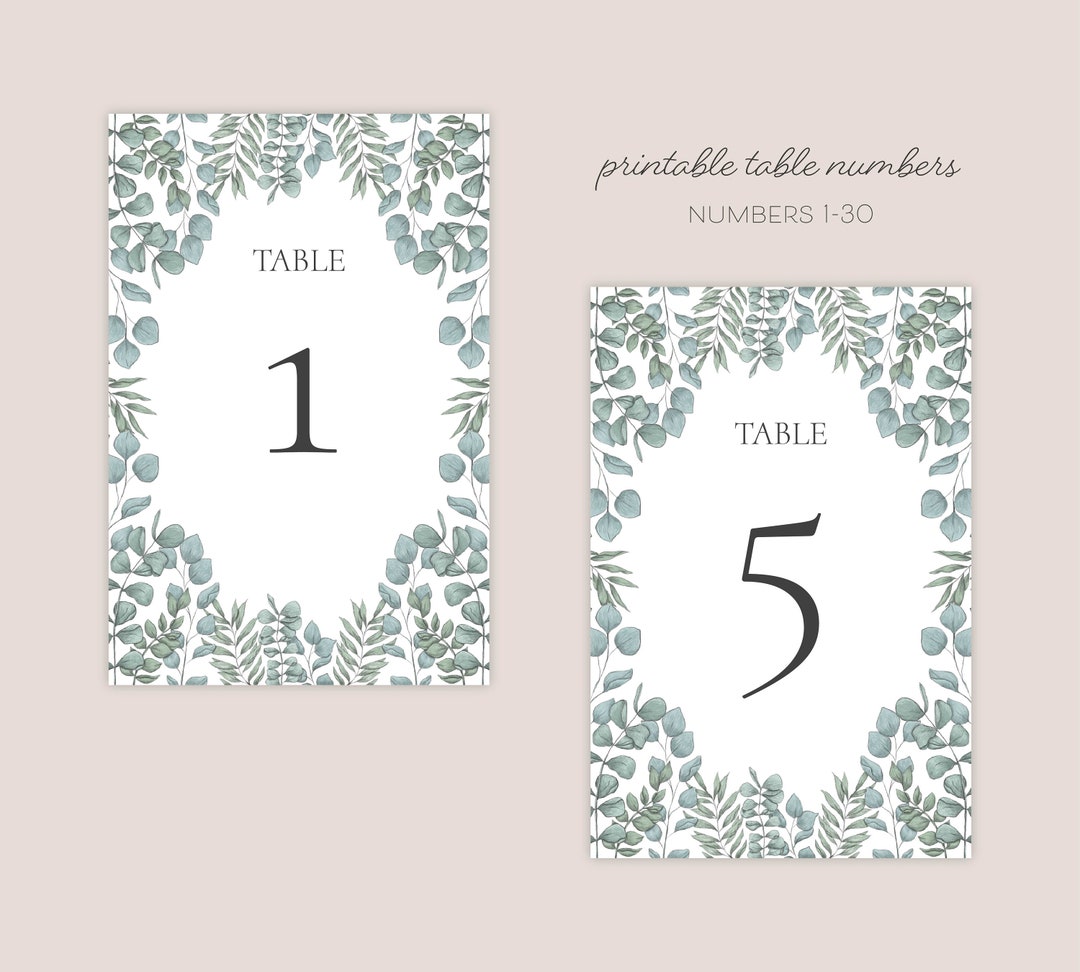 Wedding Table Numbers Printable, 4x6, Green Spring Eucalyptus ...