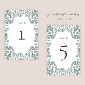 Wedding Table Numbers Printable, 4x6, Green Spring Eucalyptus ...