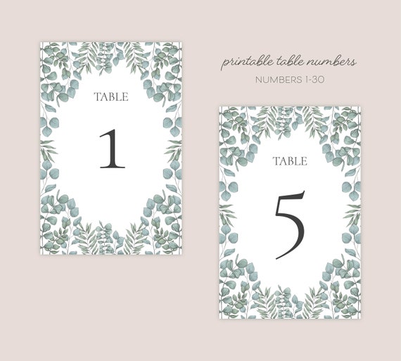 Wedding Table Numbers Printable 4x6 Green Spring Eucalyptus | Etsy