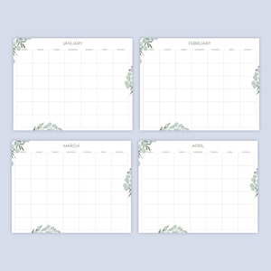 Minimal Printable Monthly Calendar, Eucalyptus Floral, Pretty Chic ...