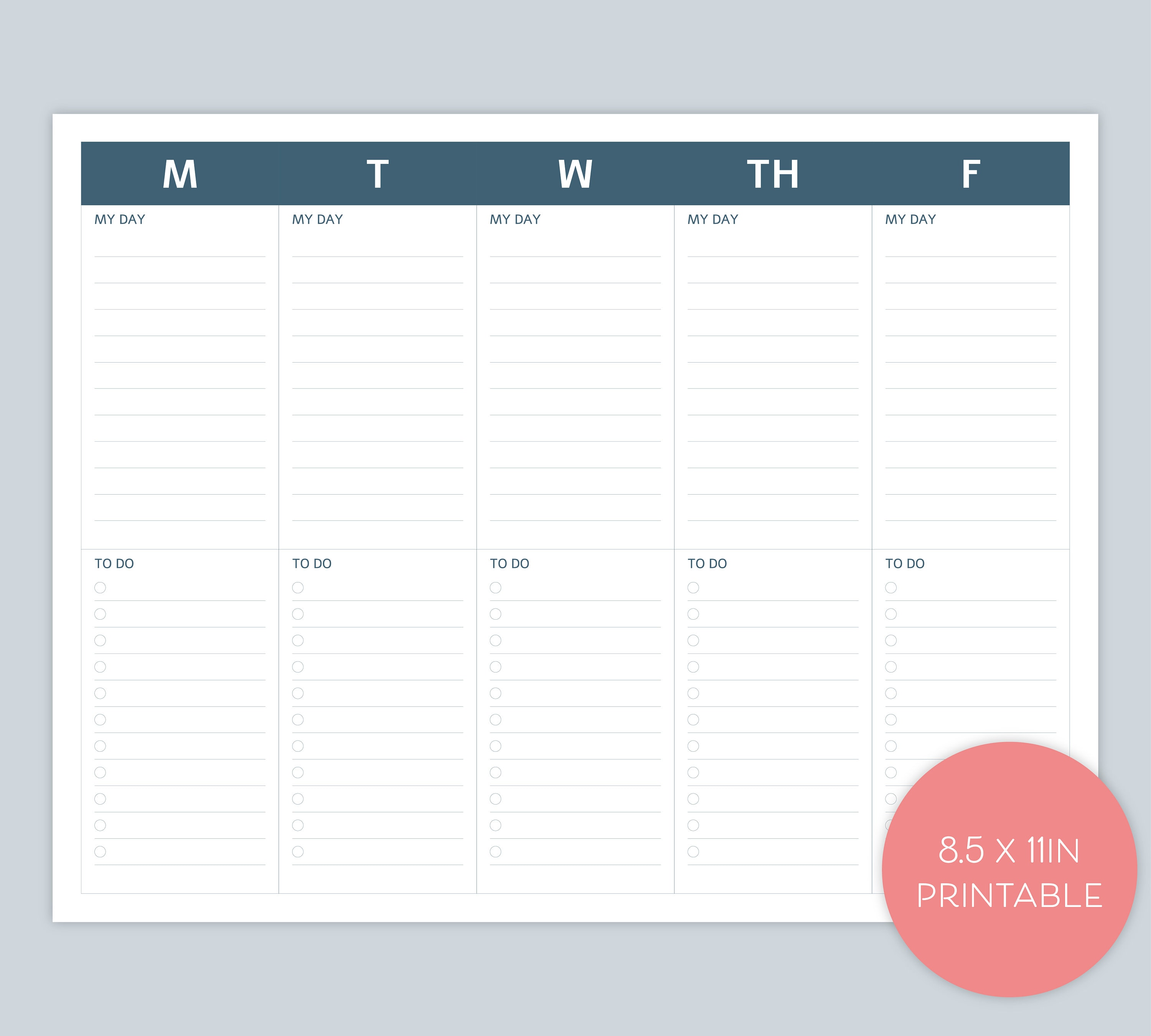 Minimal Clean Weekly Planner Printable, Letter Size 8.5x11in, Black ...