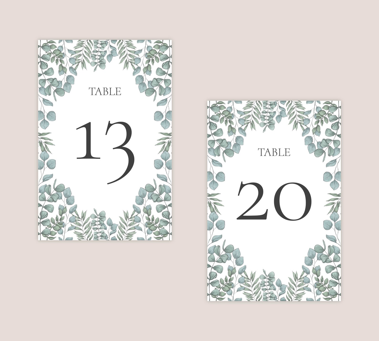 Wedding Table Numbers Printable, 4x6, Green Spring Eucalyptus ...