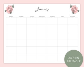 Pink Flower Calendar V2 Printable - Etsy