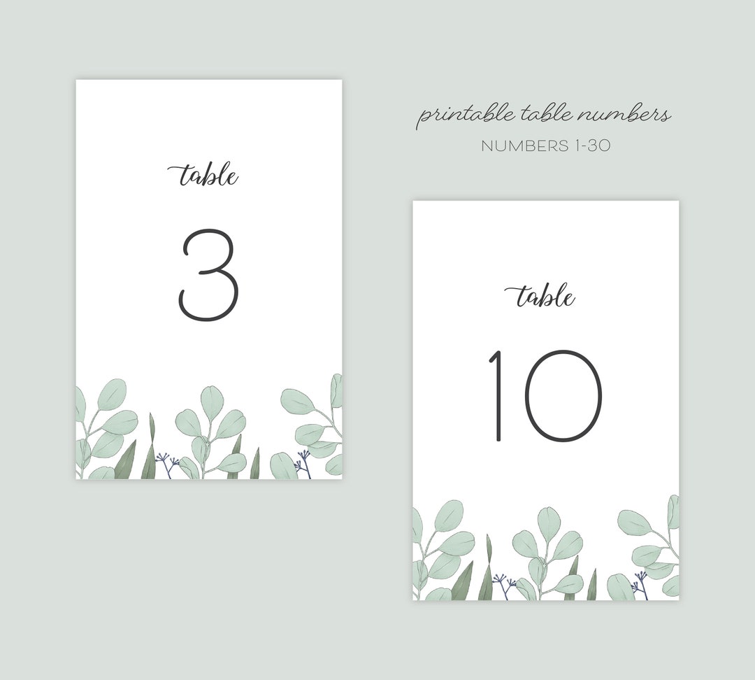 Eucalyptus Wedding Table Numbers 1-30, 4x6in, Spring Wedding, Summer ...