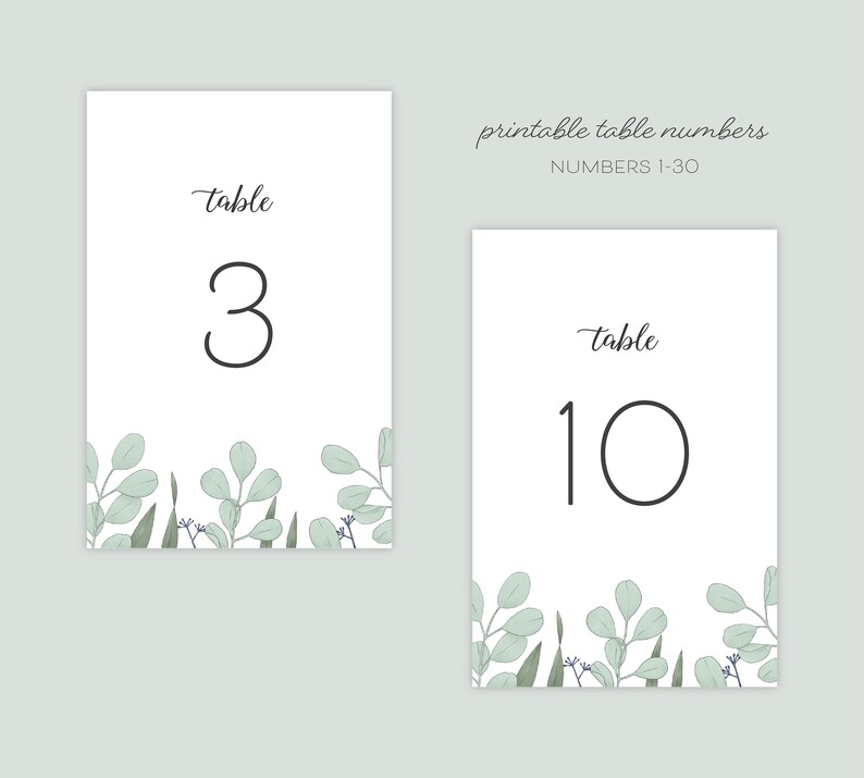 Eucalyptus Wedding Table Numbers 1-30, 4x6in, Spring Wedding, Summer ...