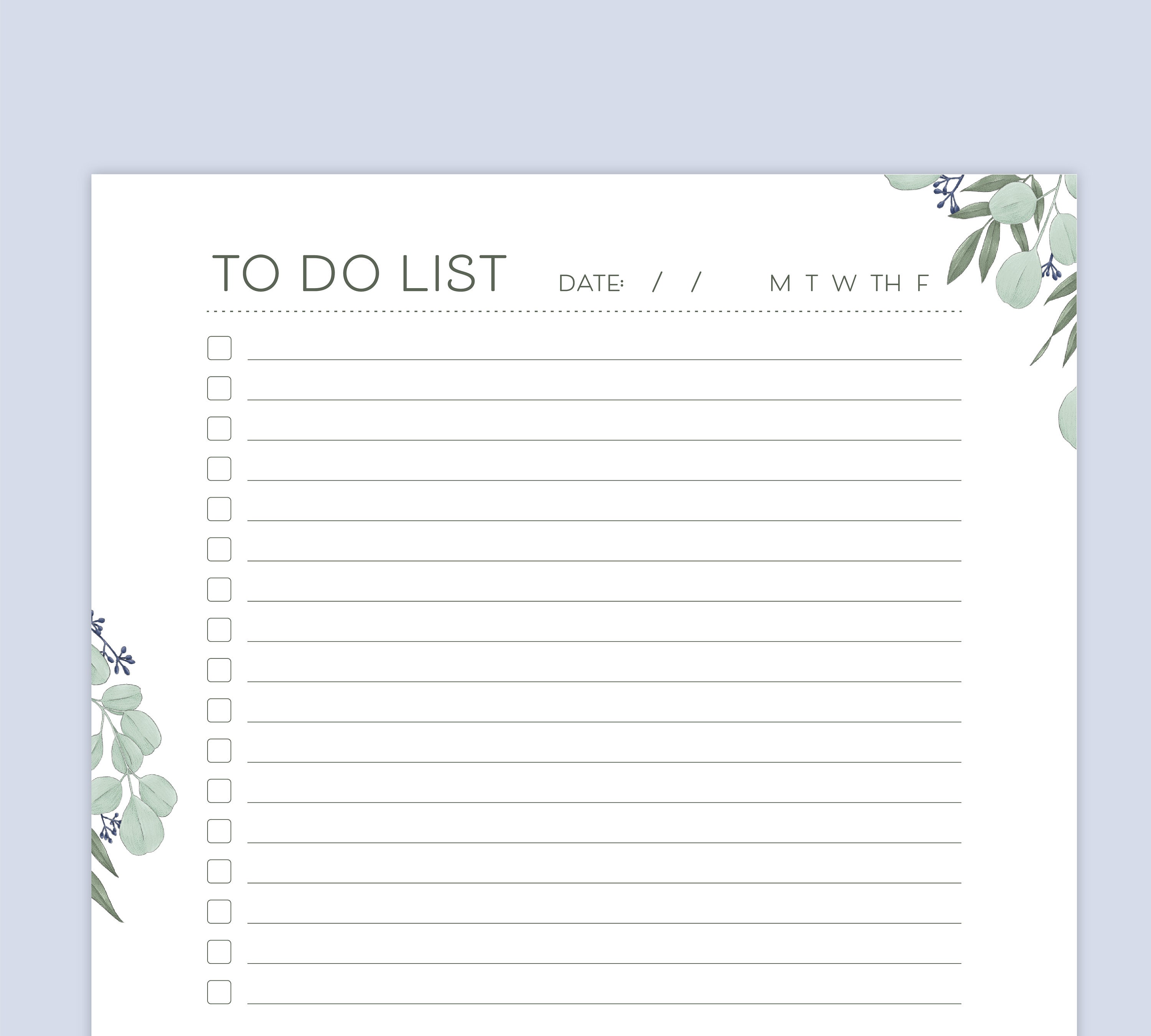 Minimal Clean Printable to Do List, Eucalyptus Floral, Pretty Chic ...